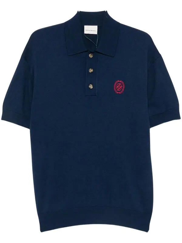 Drole De Monsieur Knit Polo Shirt In Viscose, Wool & Nylon Blend - Navy