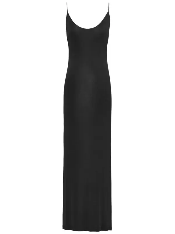 Saint Laurent Semi-sheer Backless Maxi Dress With Cassandre Chain Detail - Nero