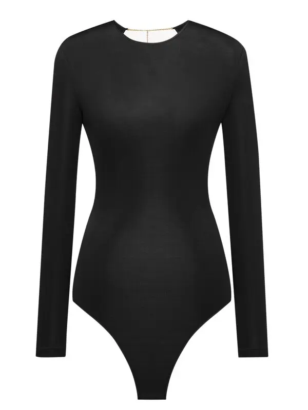 Saint Laurent Cassandre Clasp Crewneck Bodysuit With Snap Closure - Nero