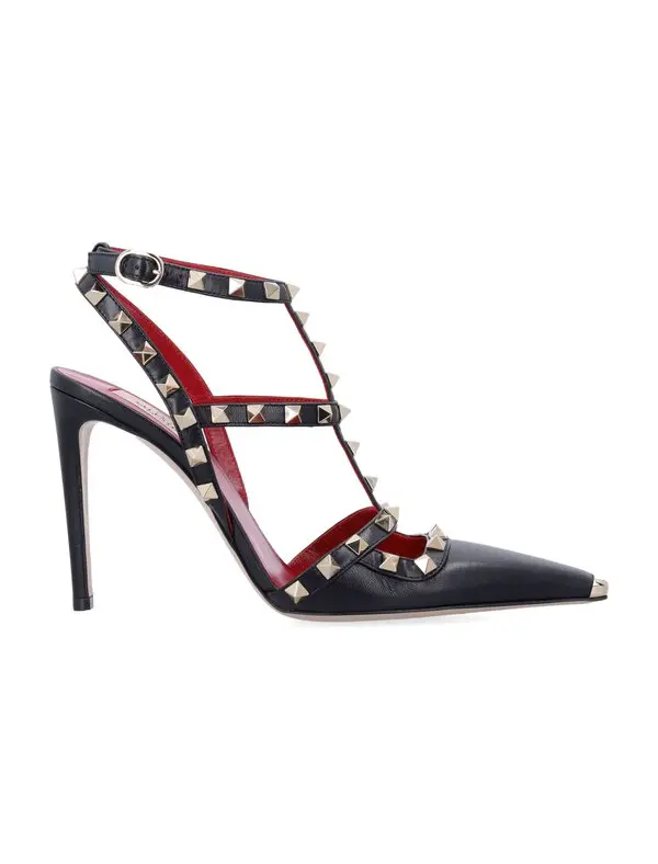 Valentino Garavani Rockstud Caged Pumps With Platinum-finish Metal Toe Cap - Nero