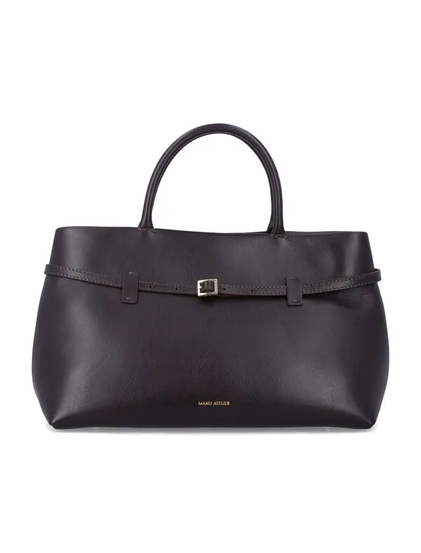 Manu Atelier Leather Tote Bag With Buckle Detail - Bitter Brown