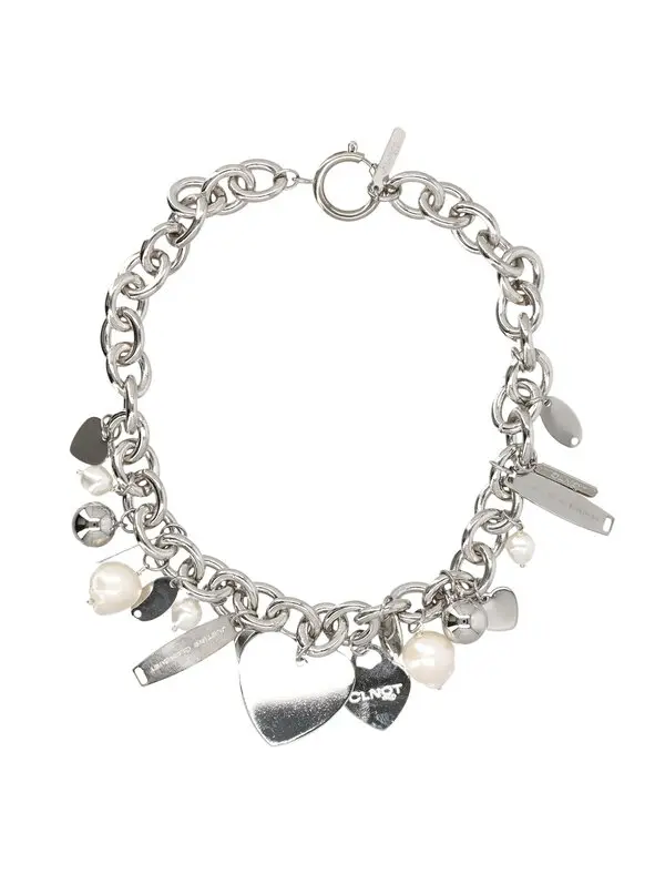 JUSTINE CLENQUET Mini Heart Charm & Pearl-effect Bead Britt Necklace, 34 Cm - Palladium
