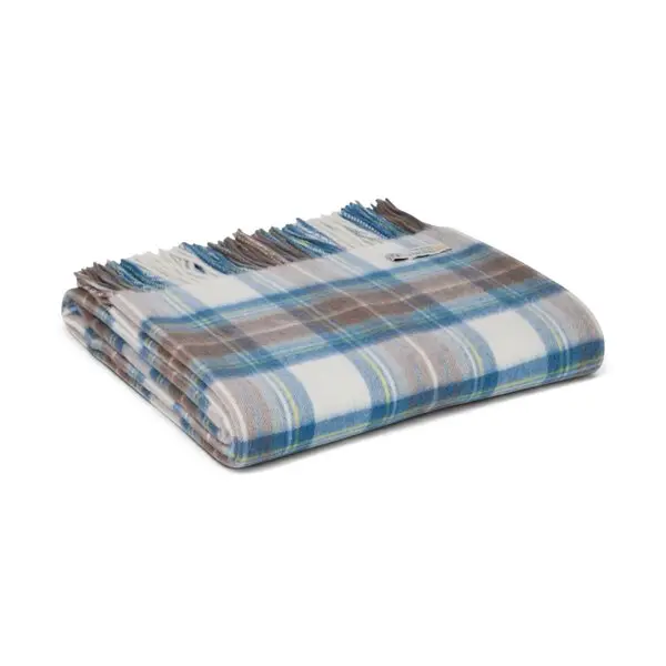 LOOM & COVE 100% Lambswool Tartan Blanket Stewart Muted - Blue