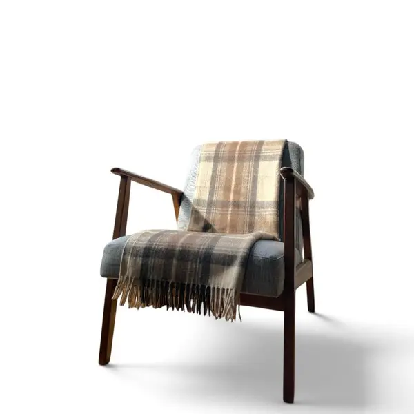 LOOM & COVE Neutrals Natural Dress 100% Recycled Wool Tartan Knee Blanket - Beige