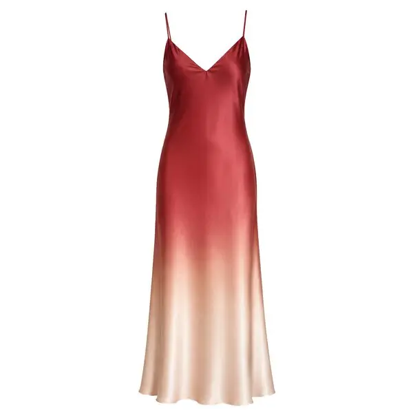 Loveist Store Sienna Burgundy Ombre Satin Slip Midi Dress - Red