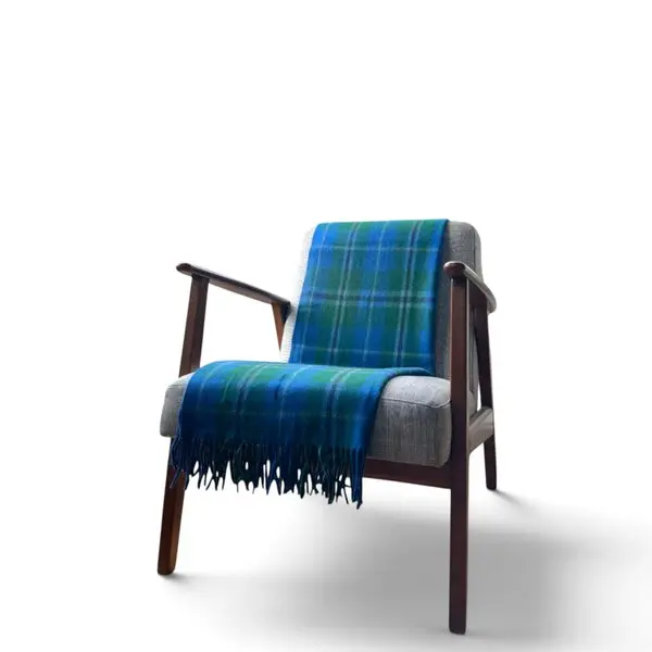 LOOM & COVE Douglas 100% Recycled Wool Tartan Knee Blanket - Blue