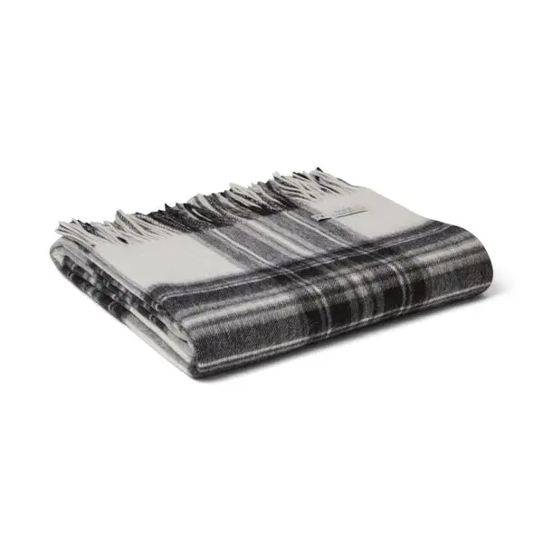 LOOM & COVE 100% Lambswool Tartan Blanket Grey Dress Stewart - White