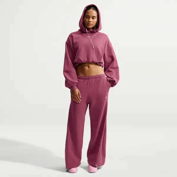 Nike Studio Fleece Medium Weight Loose Pleated Snap Pants - Red