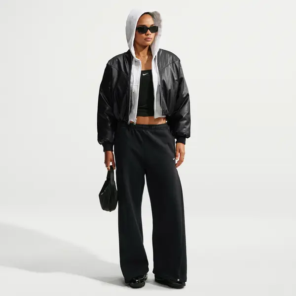 Nike Studio Fleece Medium Weight Loose Pleated Snap Pants - Black