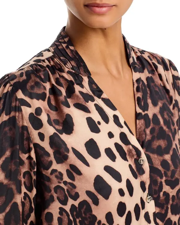 T Tahari Split Neck Button Front Blouse
