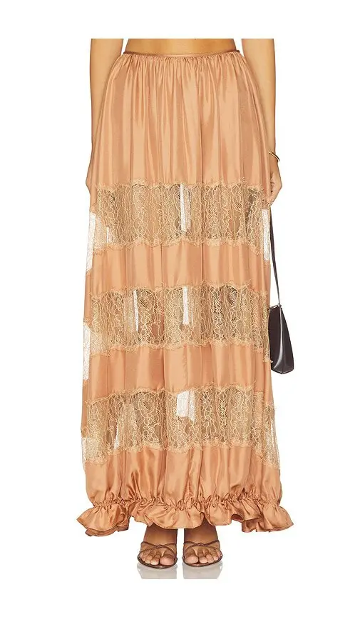 Ulla Johnson Chantal Silk Midi Skirt In Brown - Macaroon