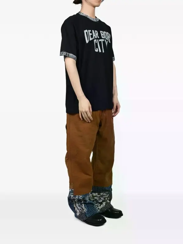 DEAR BORO Logo-print Ringer T-shirt - Black
