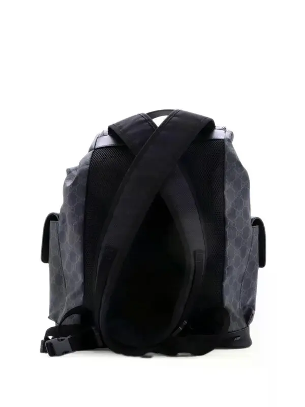 Gucci Double Pocket Buckle Gg Coated Canvas Large Backpack - Black