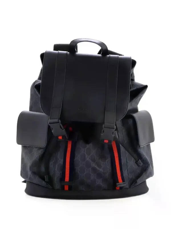 Gucci Double Pocket Buckle Gg Coated Canvas Large Backpack