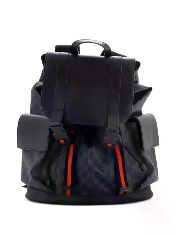 Gucci Double Pocket Buckle Gg Coated Canvas Large Backpack - Black