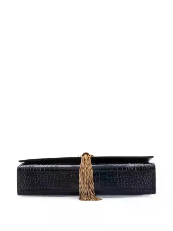 Saint Laurent Classic Monogram Tassel Crocodile Embossed Leather Medium Crossbody Bag