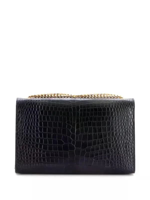 Saint Laurent Monogram Tassel Crocodile Embossed Leather Crossbody Bag - Black