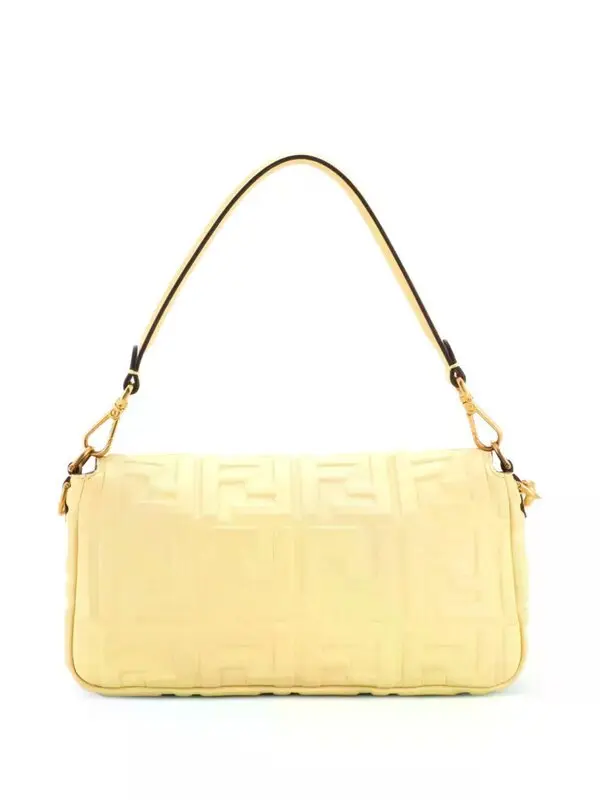 Fendi Baguette Zucca Embossed Leather Medium Crossbody Bag - Yellow