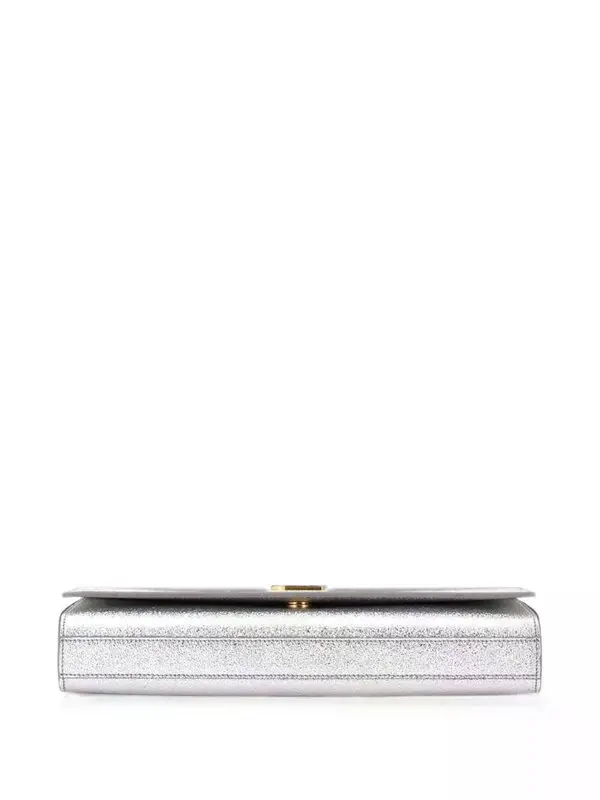 Saint Laurent Metallic Calfskin Classic Monogram Long Clutch Bag - Silver