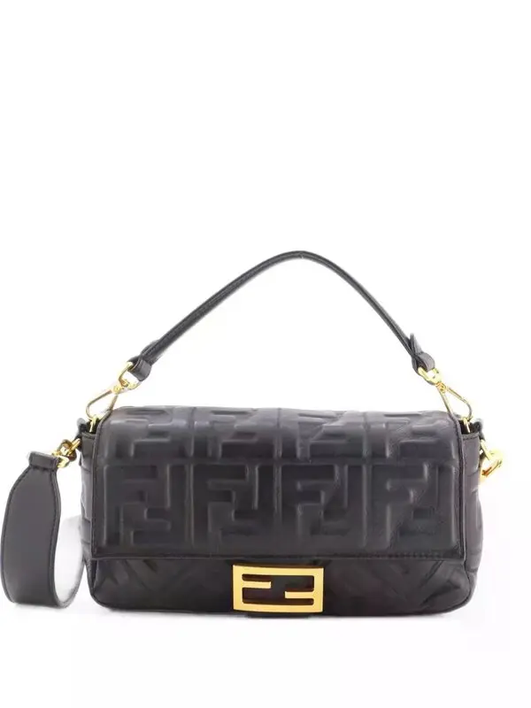 Fendi Baguette Nm Bag Zucca Embossed Leather Medium Crossbody Bag