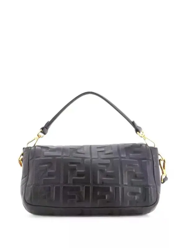 Fendi Baguette Nm Bag Zucca Embossed Leather Medium Crossbody Bag