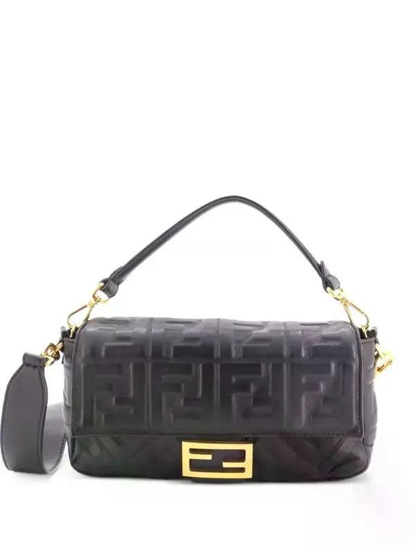 Fendi Zucca Embossed Leather Crossbody Bag - Black