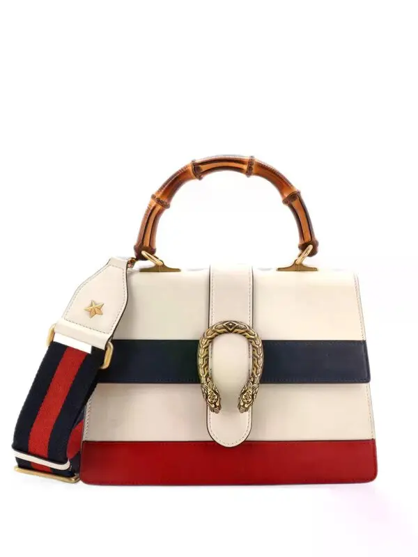 Gucci Dionysus Bamboo Top Handle Bag Colorblock Leather Medium Satchel - Red