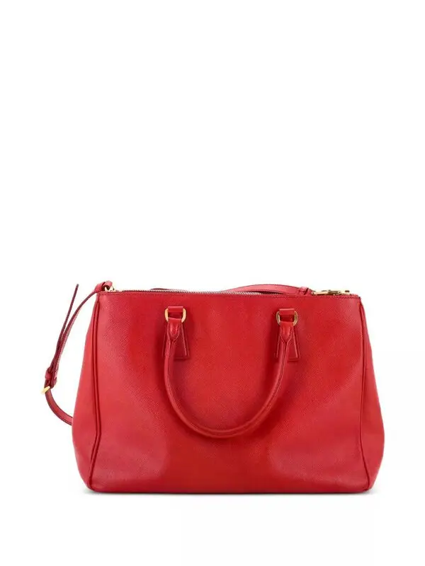 Prada Saffiano Leather Double Zip Tote Bag - Red