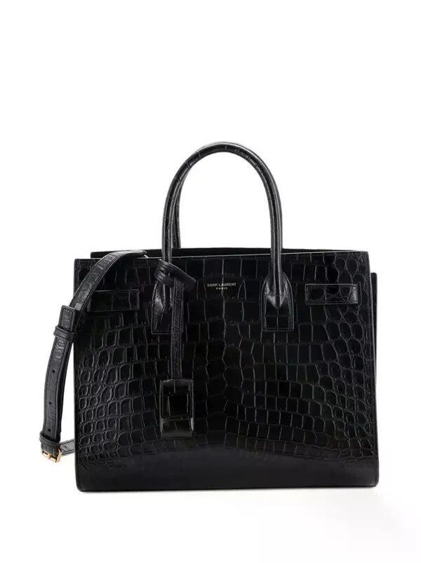 Saint Laurent Sac De Jour Nm Bag Crocodile Embossed Leather Baby Tote Bag - Black