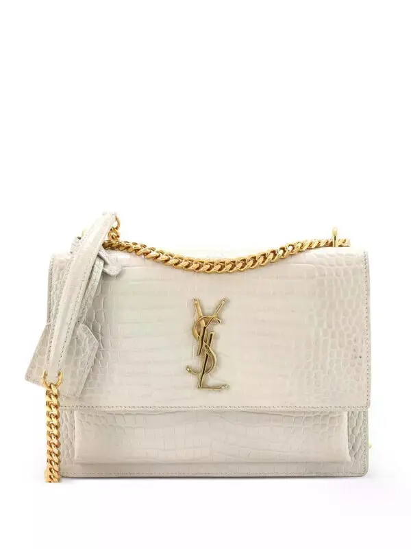Saint Laurent Croc Effect Leather Medium Cross Body Bag - White