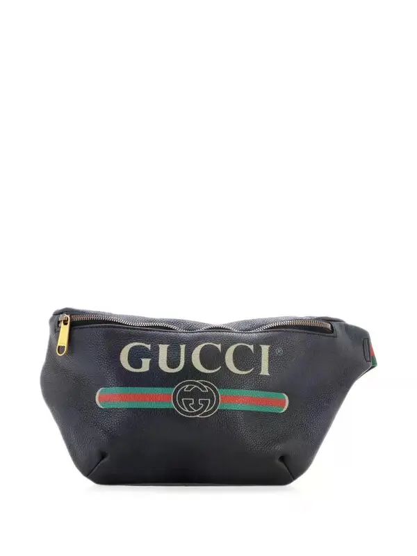 Gucci Logo Printed Leather Medium Belt Bag - Black