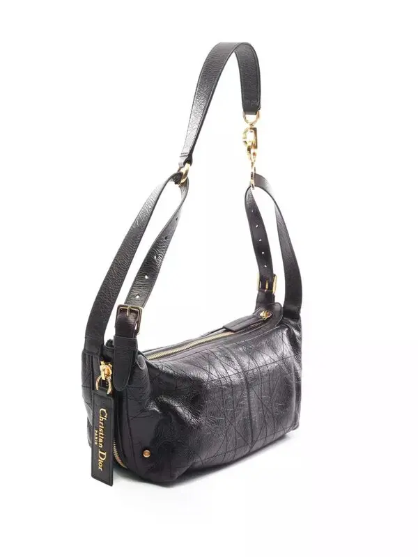 Dior Crinkled Calfskin Macrocannage D-journey Shoulder Bag - Black