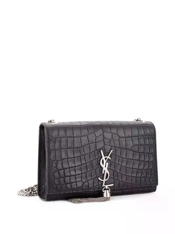 Saint Laurent Classic Monogram Tassel Crocodile Embossed Leather Medium Crossbody Bag