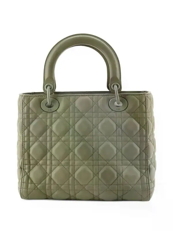 Dior Ultra Matte Cannage Quilt Calfskin Medium Satchel Bag - Green