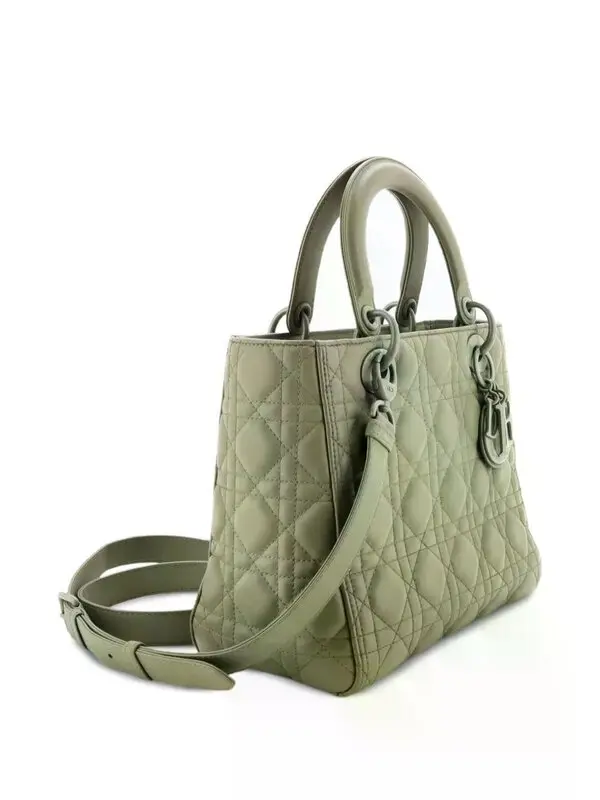Dior Ultra Matte Cannage Quilt Calfskin Medium Satchel Bag - Green