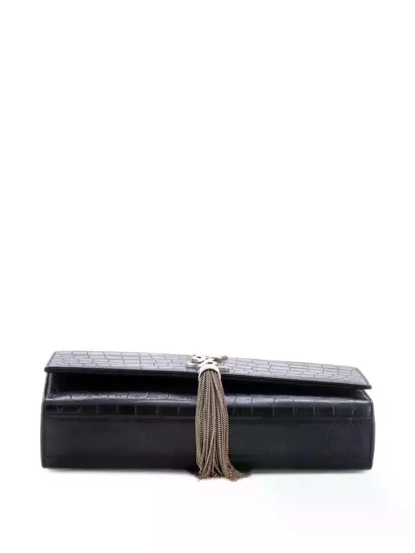 Saint Laurent Classic Monogram Tassel Crocodile Embossed Leather Medium Crossbody Bag