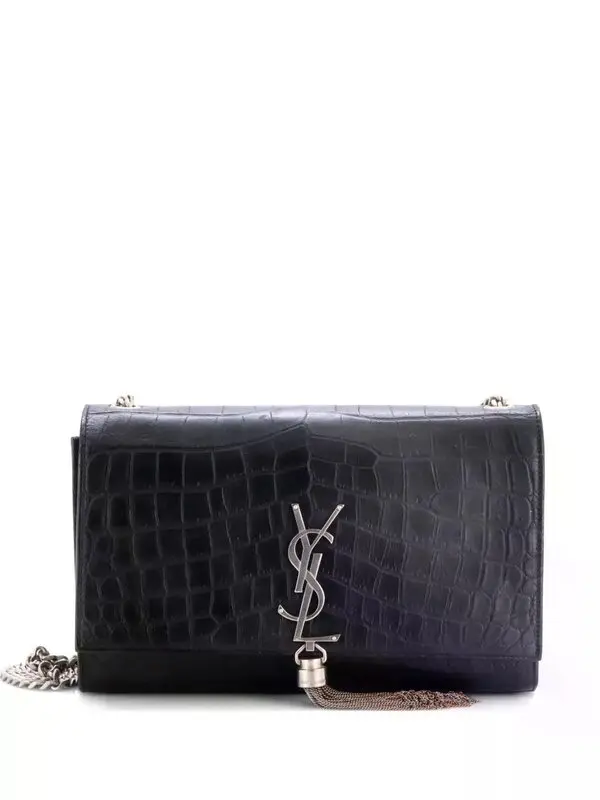 Saint Laurent Medium Monogram Tassel Croc Effect Leather Cross Body Bag - Black