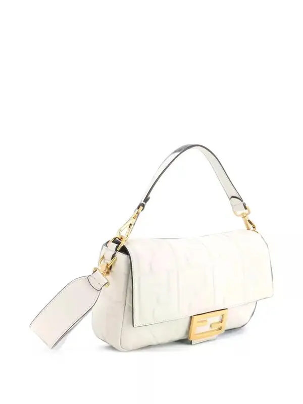 Fendi Baguette Nm Bag Zucca Embossed Leather Medium Crossbody Bag