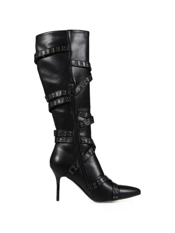 NIIHAI Strappy Knee-high Stiletto Boots - Black