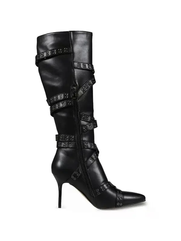 NIIHAI Strappy Knee-high Stiletto Boots - Black