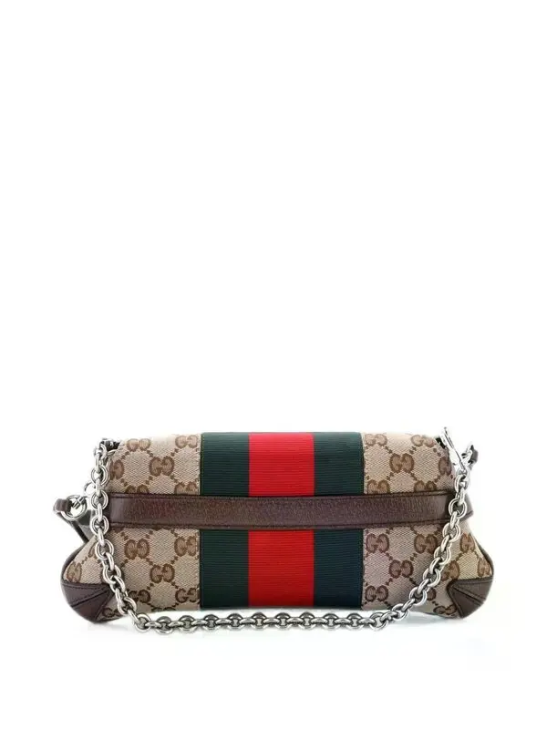 Gucci Horsebit Web Chain Clutch Gg Canvas Small Shoulder Bag - Brown