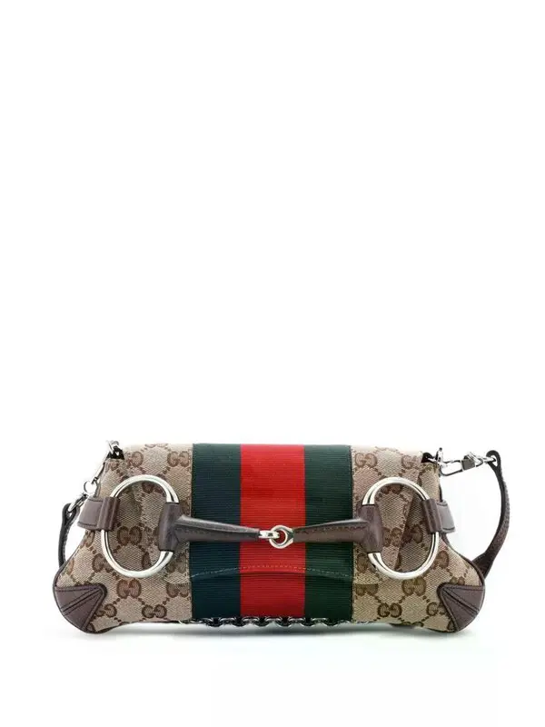 Gucci Horsebit Web Chain Clutch Gg Canvas - Brown