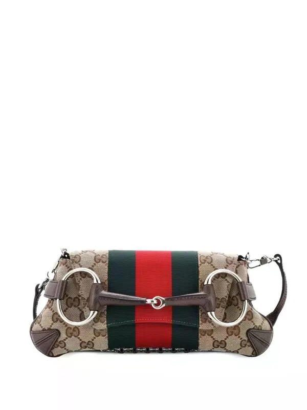 Gucci Horsebit Web Chain Clutch - Brown