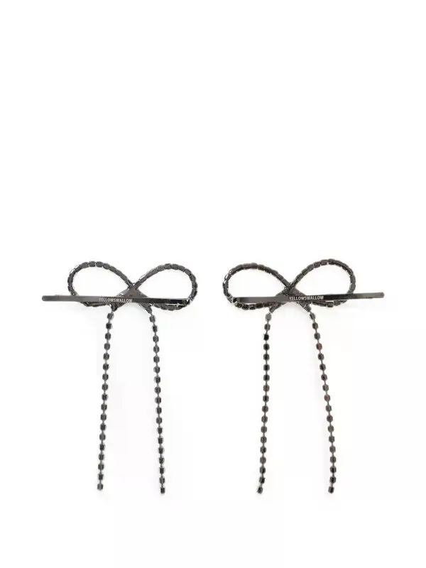 YELLOWSWALLOW Crystal-embellished Ribbon Hair Clips - Silver