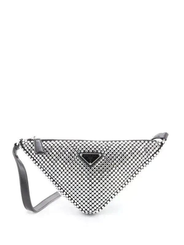 Prada Triangle Top Handle Pouch Bag Crystal Embellished Satin Mini Satchel