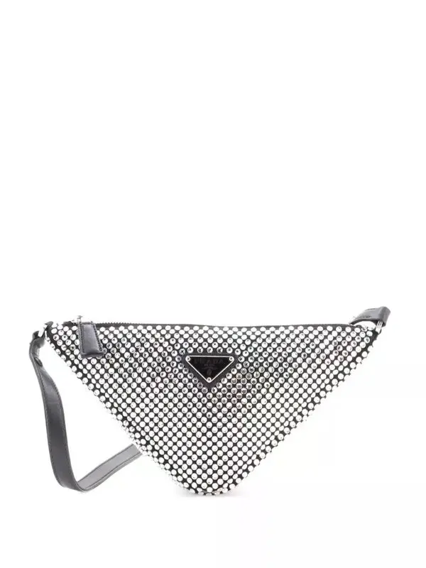 Prada Crystal Embellished Satin Mini Satchel - Black