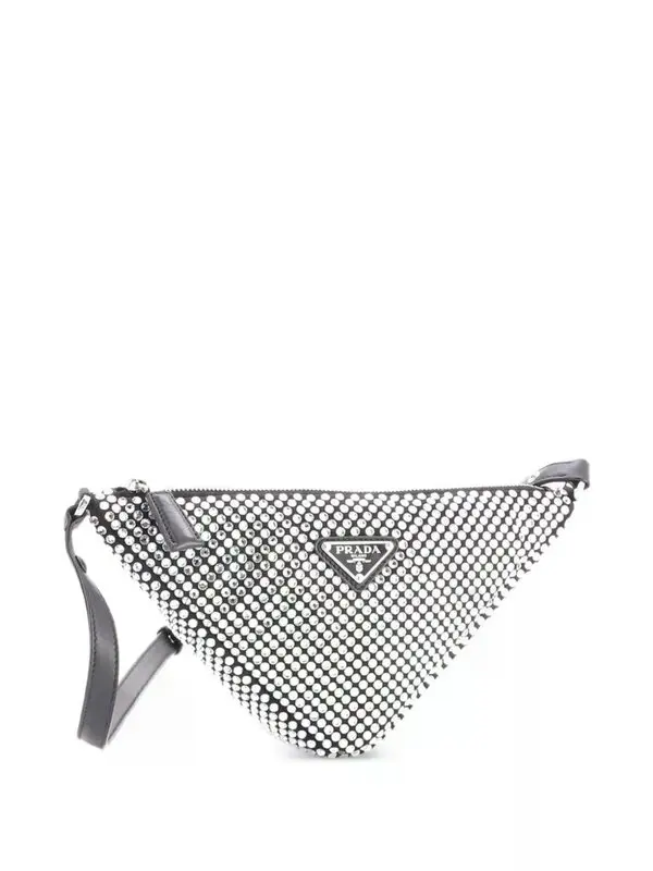 Prada Crystal Embellished Satin Mini Satchel - Black
