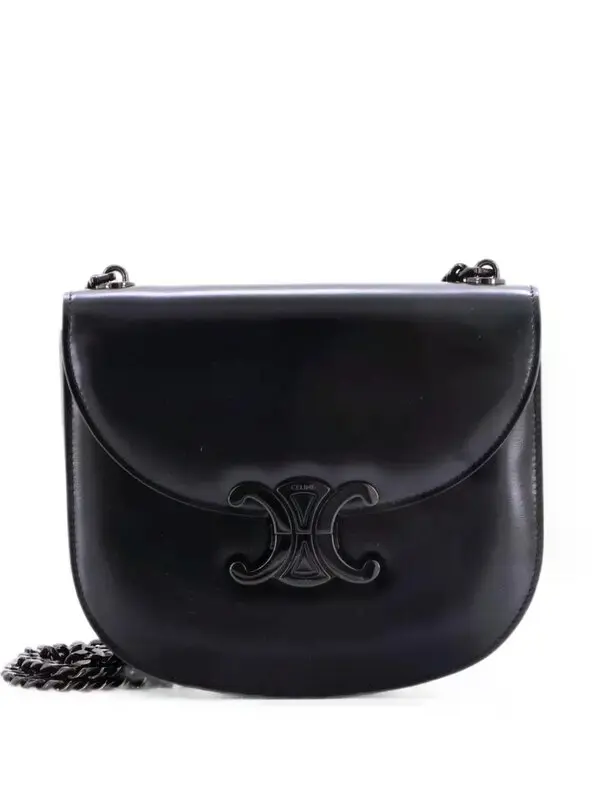 Celine Triomphe Besace Clea Chain Flap Leather Shoulder Bag - Black
