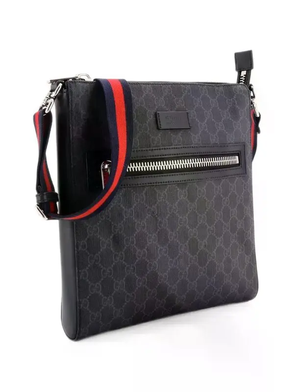 Gucci Web Strap Front Zip Messenger Bag Gg Coated Canvas Medium Cross Body Bag