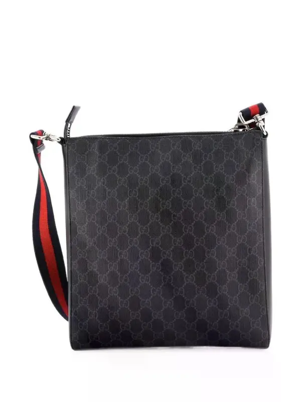 Gucci Web Strap Front Zip Messenger Bag Gg Coated Canvas Medium Cross Body Bag
